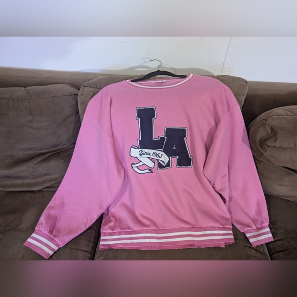 refuge | Sweaters | Refuge Pink Crew Neck Sweater With Varsity Style ...